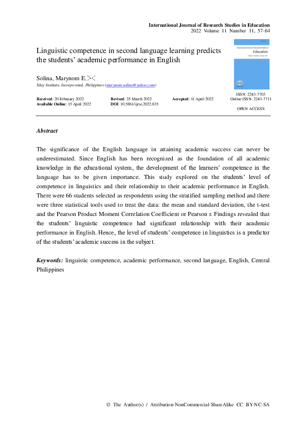 (PDF) Linguistic competence in second language learning predicts the ...