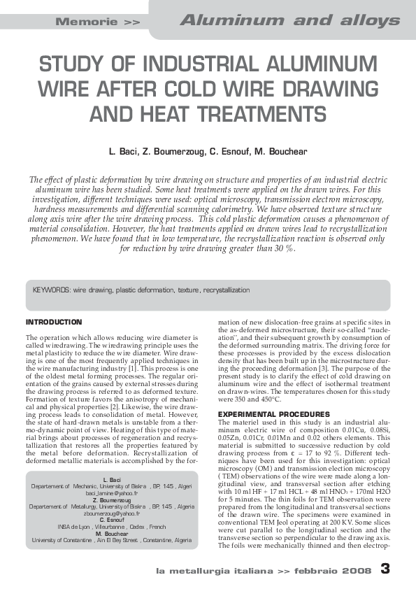 (PDF) Study of Industrial Aluminum Wire After Cold Wire Drawing and ...
