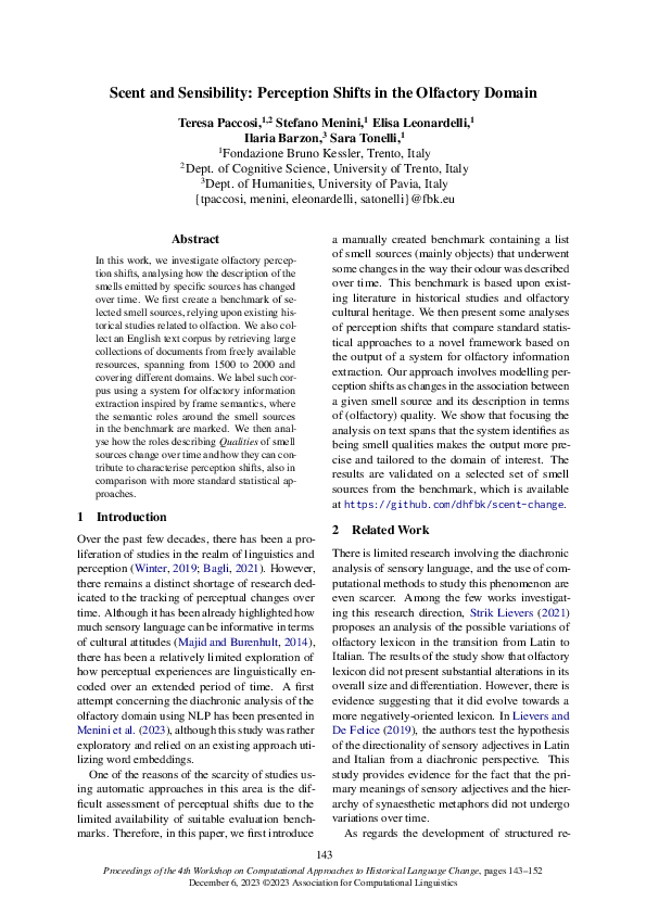 (PDF) Scent and Sensibility: Perception Shifts in the Olfactory Domain
