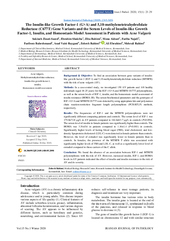 (PDF) The Insulin-like Growth Factor-1 (G>A) and 5,10-methylenetetrahydrofolate Reductase (C677T ...