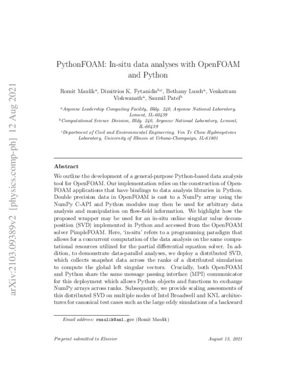 (PDF) PythonFOAM: In-situ data analyses with OpenFOAM and Python | Dimitrios K. Fytanidis ...