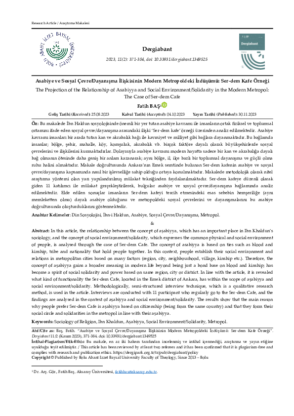 (PDF) Asabiye ve Sosyal Çevre/Dayanışma İlişkisinin Modern Metropoldeki ...