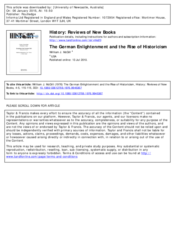 (PDF) The German Enlightenment and the Rise of Historicism