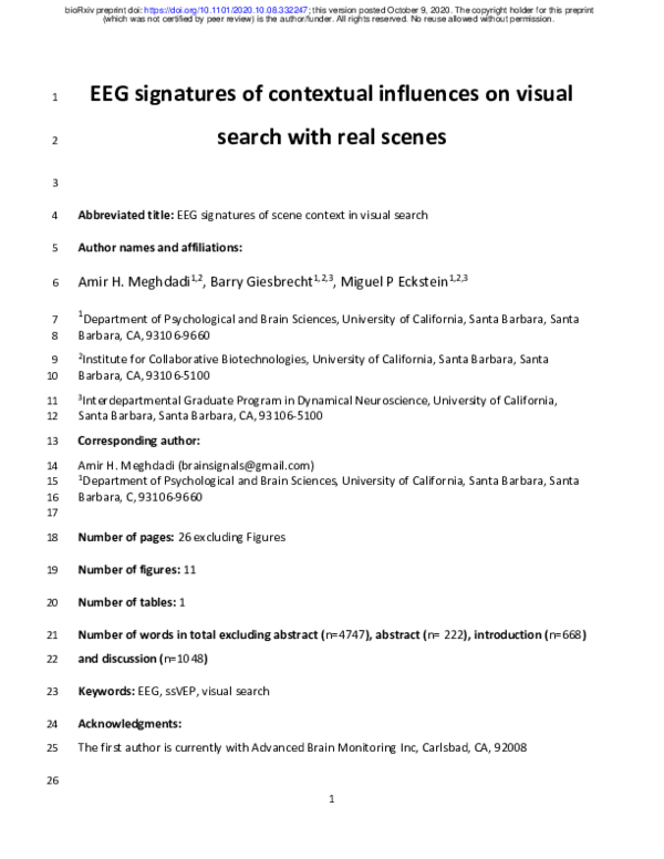(PDF) EEG signatures of contextual influences on visual search with real scenes