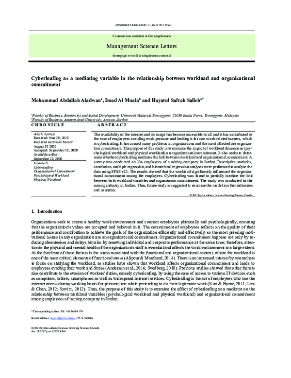 (PDF) Cyberloafing as a mediating variable in the relationship between workload and ...