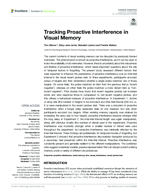 (PDF) Tracking Proactive Interference in Visual Memory