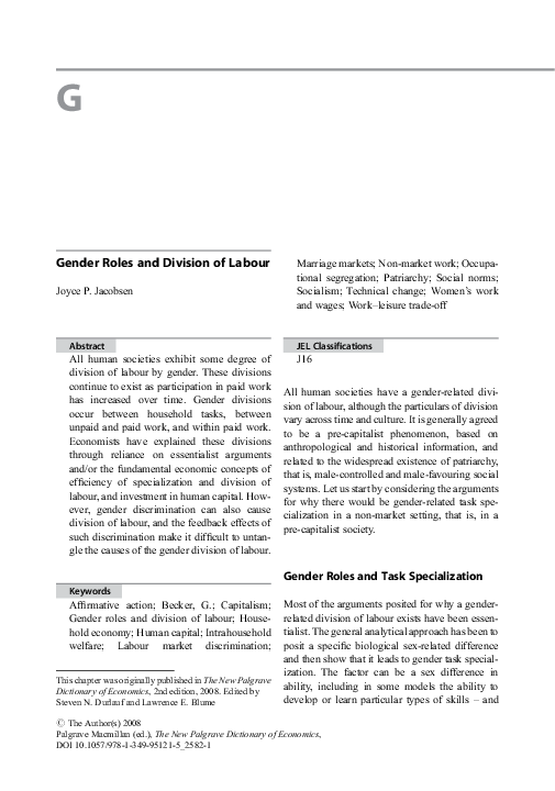 (PDF) Gender Roles and Division of Labour