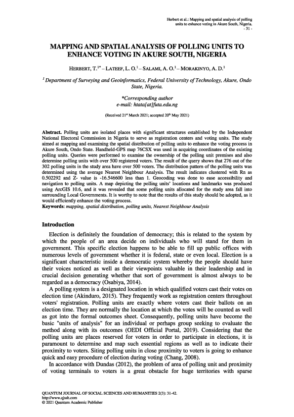 (PDF) Mapping and Spatial Analysis of Polling Units to Enhance Voting in Akure South, Nigeria ...