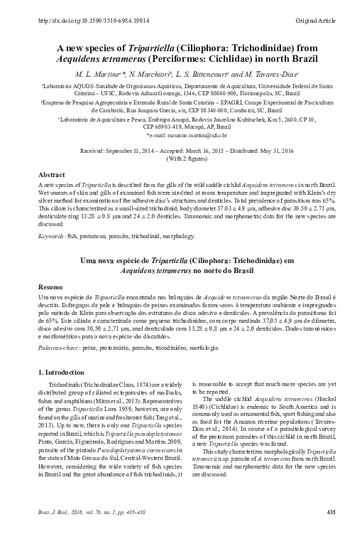 (PDF) A new species of Tripartiella (Ciliophora: Trichodinidae) from ...