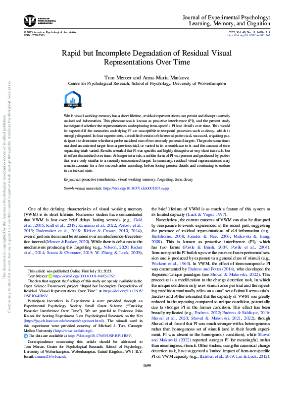 (PDF) Rapid but incomplete degradation of residual visual ...
