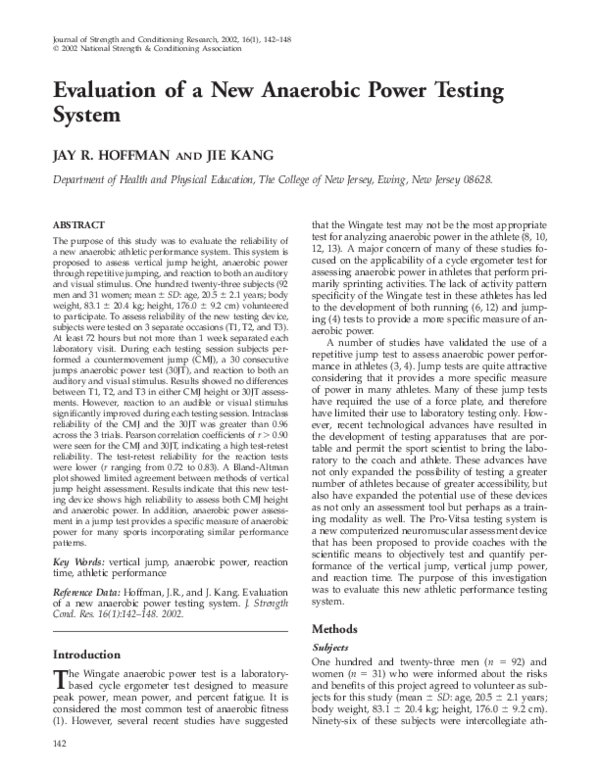 (PDF) Evaluation of a New Anaerobic Power Testing System
