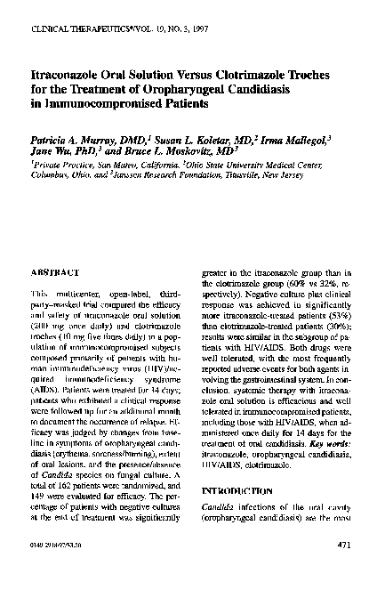 (PDF) Itraconazole oral solution versus clotrimazole troches for the ...
