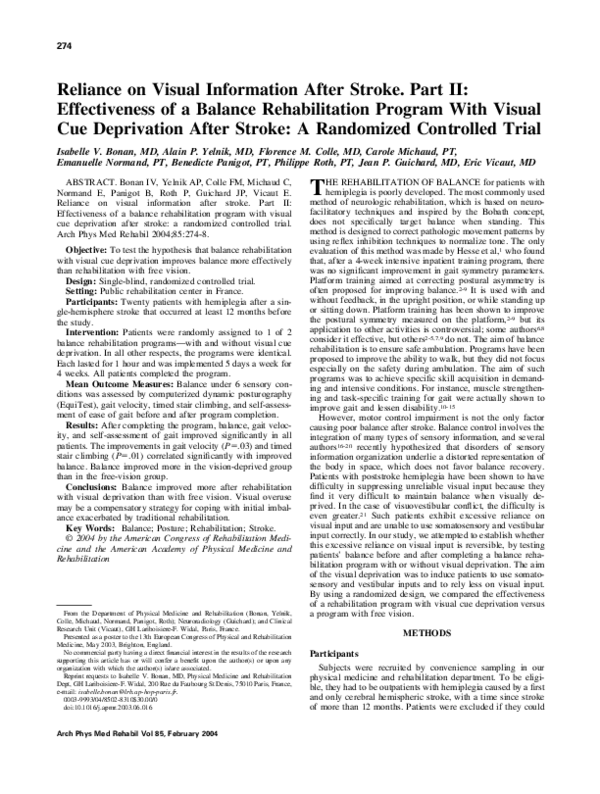 (PDF) Reliance on visual information after stroke. Part I: balance on ...