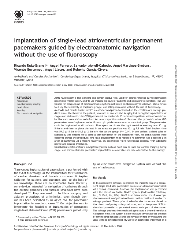 (PDF) Implantation of single-lead atrioventricular permanent pacemakers ...