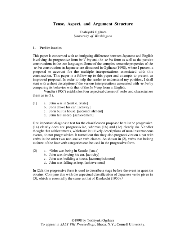 Pdf Tense Aspect And Argument Structure