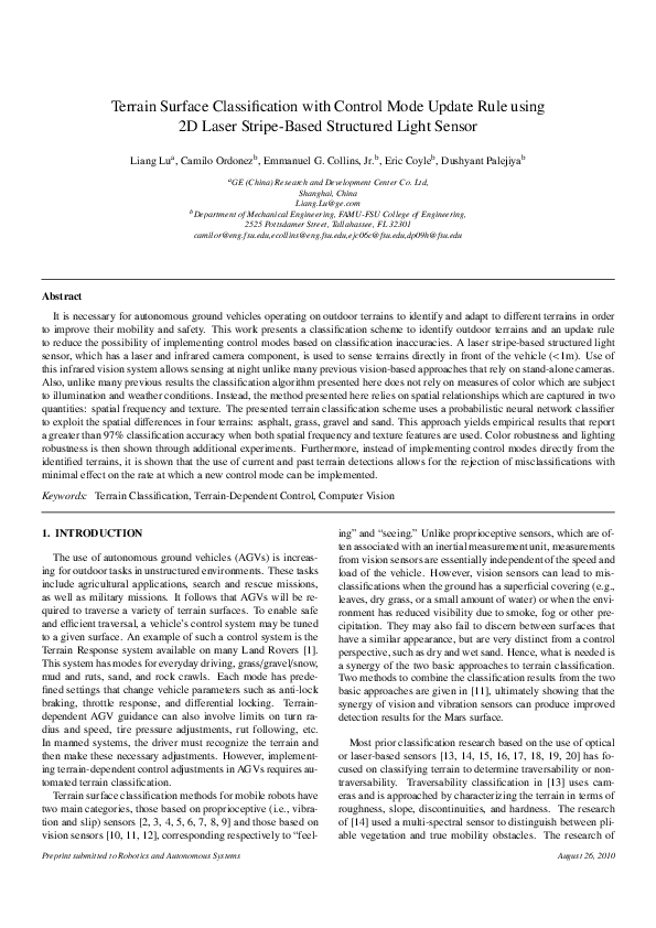 (PDF) Terrain surface classification with a control mode update rule using a 2D laser stripe ...