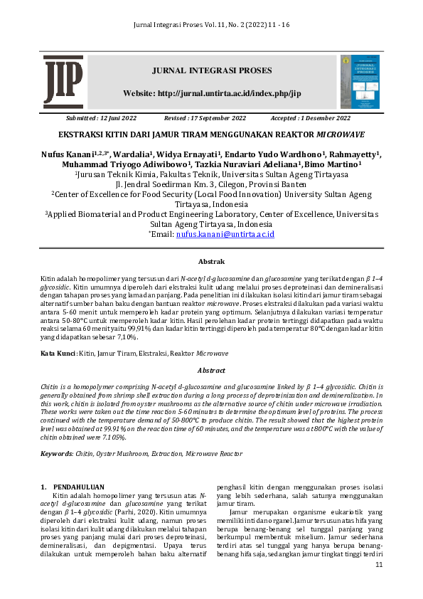 (PDF) Ekstraksi Kitin Dari Jamur Tiram Menggunakan Reaktor Microwave