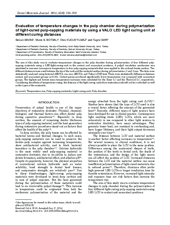 (PDF) Evaluation of temperature changes in the pulp chamber during ...