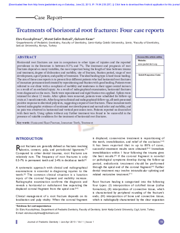 (PDF) Treatments of horizontal root fractures: Four case reports
