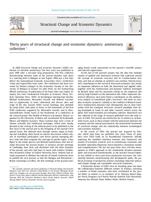 (PDF) Thirty years of structural change and economic dynamics: anniversary collection