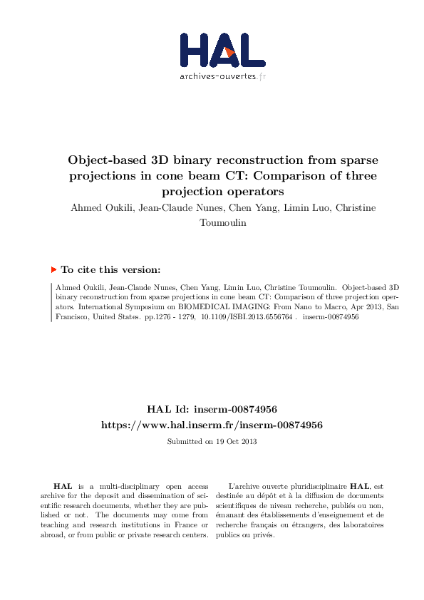 (PDF) 3D Binary Reconstruction in Cone Beam CT