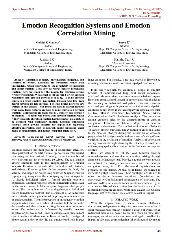 (PDF) Emotion Recognition Systems and Emotion Correlation Mining