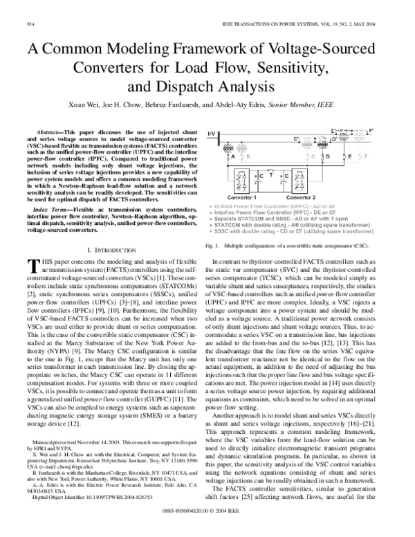 (PDF) A Common Modeling Framework of Voltage-Sourced Converters for Load Flow, Sensitivity, and ...