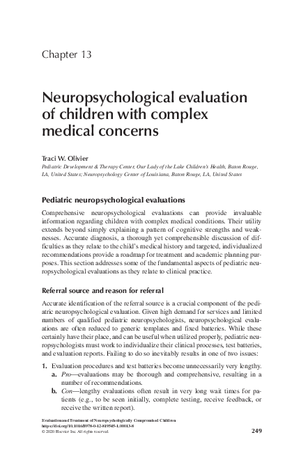 (PDF) Evaluation and treatment of neuropsychologically compromised children