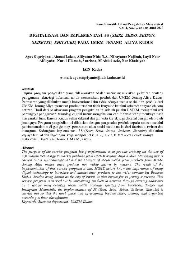 (PDF) Digitalisasi Dan Implementasi 5S (Seiri, Seiso, Seiton, Seiketsu ...