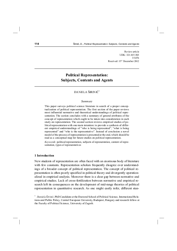 (PDF) Political Representation: Subjects, Contents and Agents