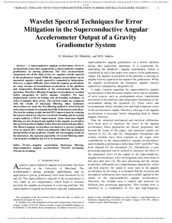 (PDF) Wavelet Techniques for Angular Acceleration Denoising