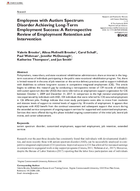 (PDF) Employees with Autism Spectrum Disorder Achieving Long-Term ...