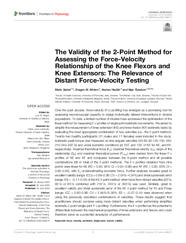 (PDF) The Validity of the 2-Point Method for Assessing the Force-Velocity Relationship of the ...