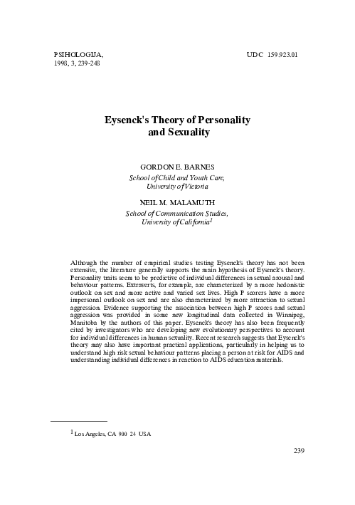 (PDF) Eysenck's theory of personality and sexuality