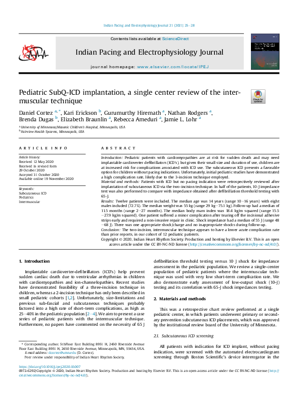 (PDF) Pediatric SubQ-ICD implantation, a single center review of the ...