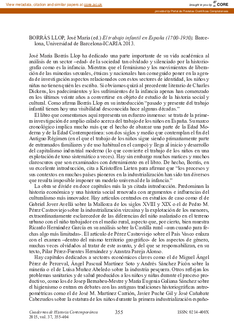 (PDF) Borrás Llop, José María (ed.) "El trabajo infantil en España (1700-1950)