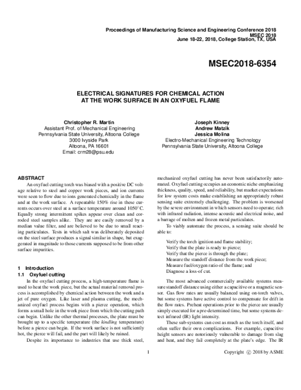 (PDF) Electrical Signatures for Chemical Action at the Work Surface in ...