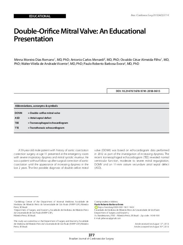 (PDF) Double-Orifice Mitral Valve: An Educational Presentation