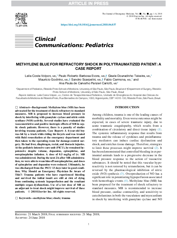 (PDF) Methylene Blue for Refractory Shock in Polytraumatized Patient: A ...