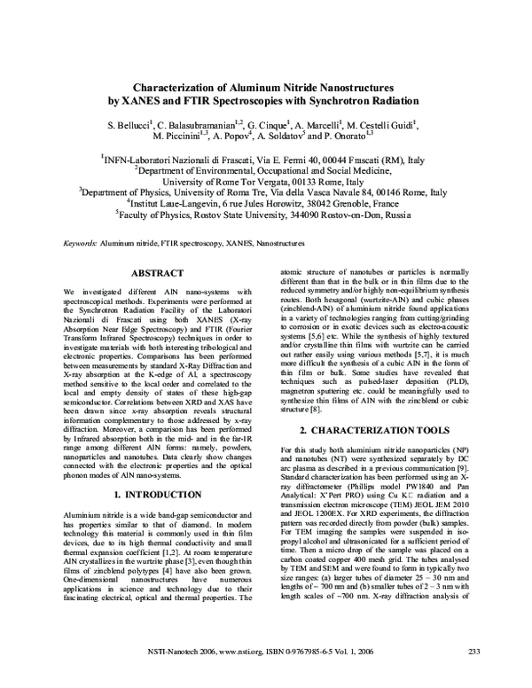 (PDF) Characterization of aluminium nitride nanostructures by XANES and FTIR spectroscopies with ...