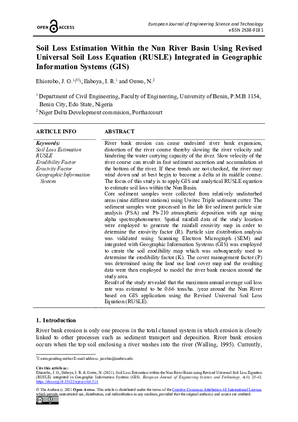 (PDF) Soil Loss Estimation within the Nun River Basin using Revised ...