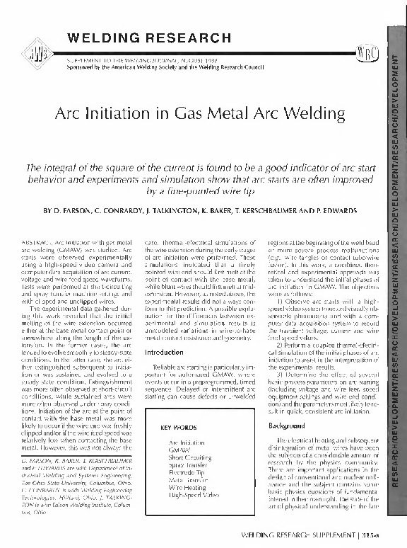 (PDF) Arc initiation in gas metal arc welding