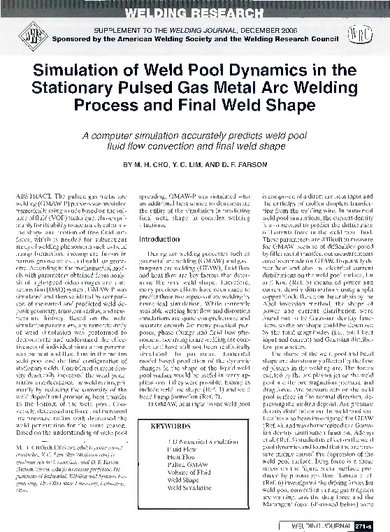 (PDF) Simulation of weld pool dynamics in the stationary pulsed gas metal arc welding process ...