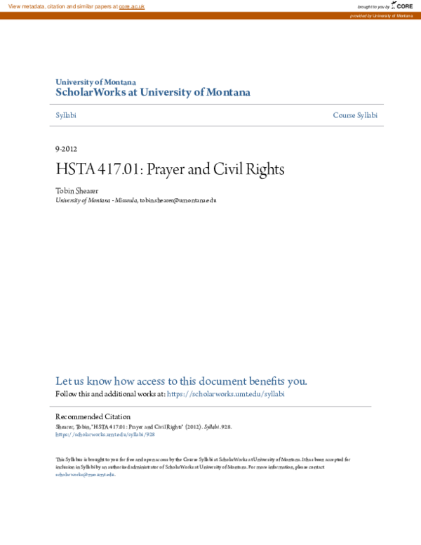 (PDF) HSTA 417.01: Prayer and Civil Rights