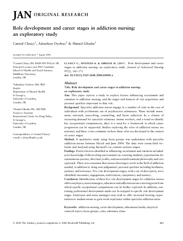 (PDF) Role development and career stages in addiction nursing: an ...