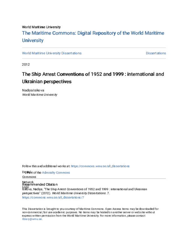 (PDF) The Ship Arrest Conventions of 1952 and 1999 : international and ...