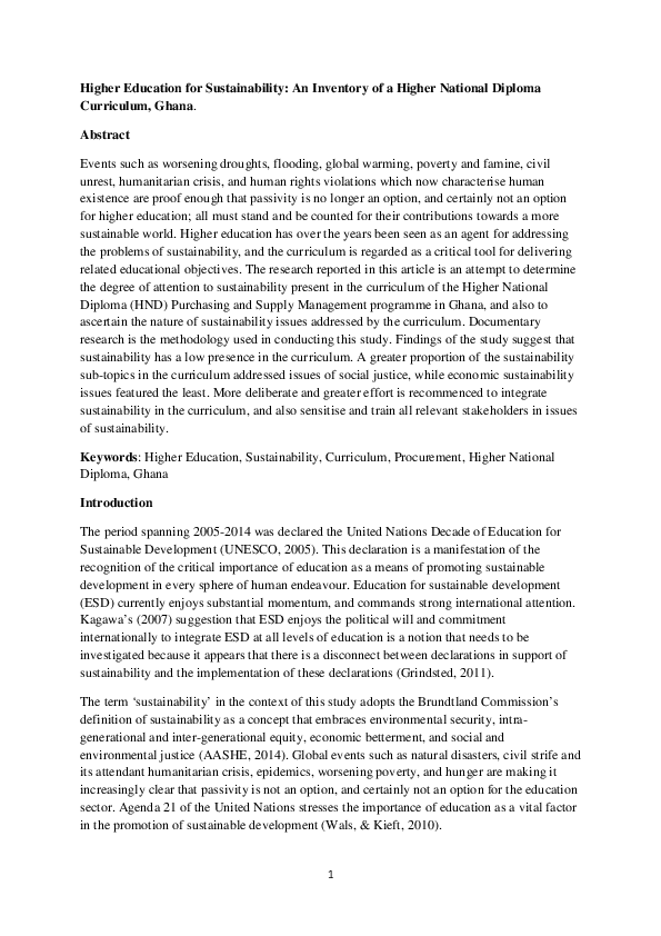 (PDF) Higher education curriculum for sustainability