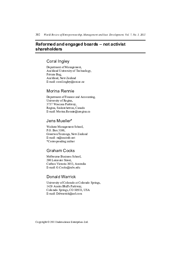 (PDF) Reformed and engaged boards – not activist shareholders