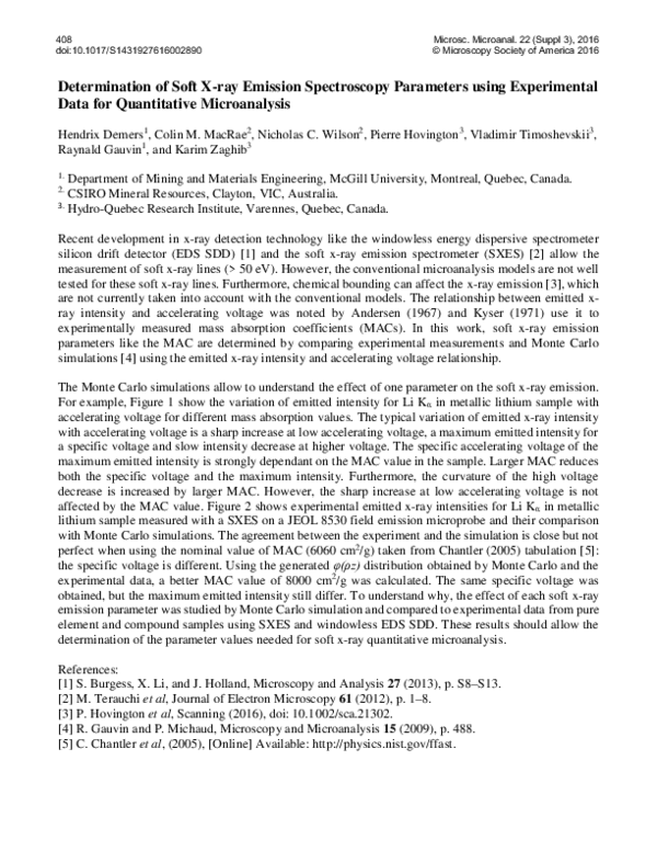 (PDF) Determination of Soft X-ray Emission Spectroscopy Parameters ...