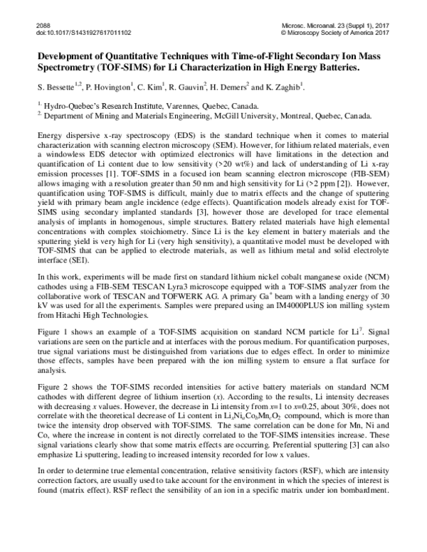 (PDF) Development of Quantitative Techniques with Time-of-Flight Secondary Ion Mass Spectrometry ...